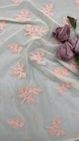 China Leafy Flocked Mesh Lace Design Factory Fabric Customized for Elegant Fabric for sale