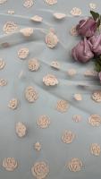 China Traditional Yellow Rose Flocked Mesh Lace Design Customized for Elegant Fabric Luxary Brand for sale