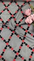 China Samll Flower Rose & Black Flocked Mesh Lace Quality Customized for Gown for sale