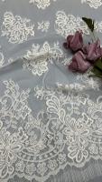 China White Embroidered Lace Fabric Luxary Design Floral Customized Factory for Gowns for sale