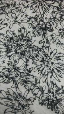 China Black Mesh Sequin Embroidered Lace Fabric Breathe Embroiedered Special Design for Gowns for sale