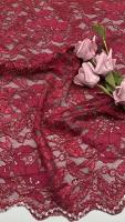 China Red Color Embroidered Lace Fabric For Party Dresses Customized Beauty And Sweet Leafy Dresses for sale