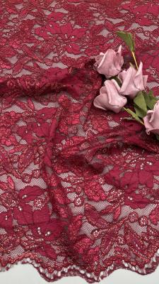 China Red Color Embroidered Lace Fabric For Party Dresses Customized Beauty And Sweet Leafy Dresses for sale