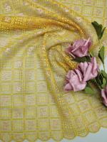 China Plaid Yellow Hollow-up Patter Embroidered Lace Fabric New Collection for sale