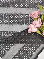 China Black 100% Cotton Lace Fabric Hollow-up Patter Embroidered Pure Lace for sale