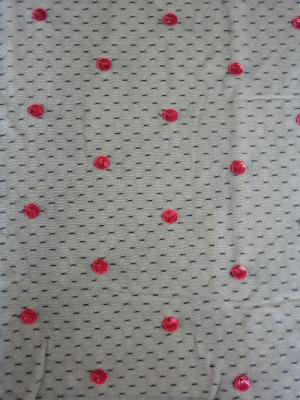 China Black Red Polka Dot Sequin Fabric For Day Dress Garment for sale