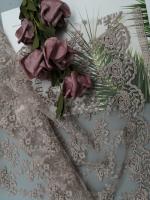 China 49 Inch Pink 3D Floral Soft Tulle Mesh Fabric for sale
