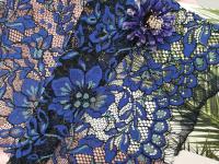 China 100 Yards Blue Eyelash Corded Lace Fabric Home Textile Fabric Scallop Edge Mesh for sale