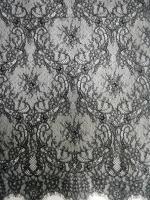 China Black Tulle Structured French Black Chantilly Lace Fabric for sale