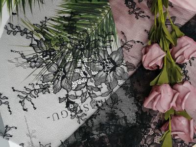 China Black Floral Lightweight French Chantilly Lace Fabric for sale