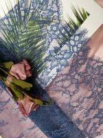 China Sky Blue Tulle French Chantilly Lace Fabric For Evening Dress for sale