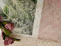 China French Chantilly Orange Tulle Lurex Metallic Silver Lace Fabric for sale