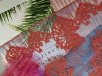 China Red Eyelash Scallop Edge Floral Embroidered Mesh Fabric for sale
