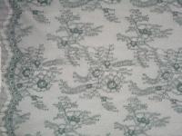 China Eyelash Green Floral French Chantilly Scalloped Edge Lace Fabric for sale