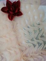 China Pink Soft Lace Applique Embroidery Fabric For Evening Dress for sale
