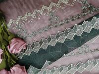 China Geometric White Embroidered Tulle Fabric Luxury Bridal Lace Fabric for sale