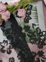 China Black Delicate Corded 3D Floral Lace Fabric Embroidered Bridal Fabric for sale