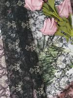 China 125CM Black Delicate Luxury Beaded Embroidered Lace Fabric for sale