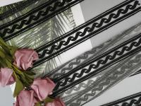 China Nylon Linear Geometric Black Embroidered Lace Fabric for sale