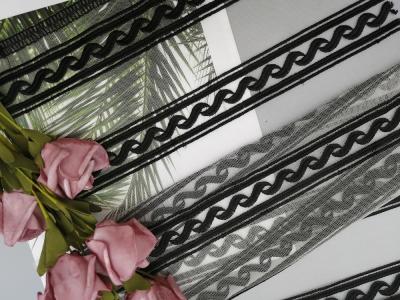 China Nylon Linear Geometric Black Embroidered Lace Fabric for sale