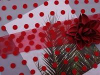 China Red Large Polka Dot Tulle Flocked Mesh Fabric for sale