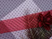 China Red Polka Dot Flocked Tulle Fabric For Evening Dress for sale