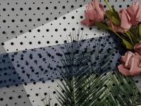 China Navy Dot Tulle Flocked Mesh Fabric For Lady Evening Dress for sale