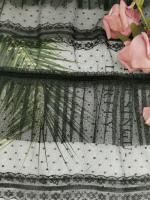 China Black Dot Foil Printing Pleated Crinkle Mesh Crushed Tulle Fabric for sale
