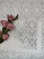 China Diamond Pattern Lace Eyelet White Cotton Broderie Fabric for sale