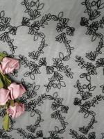 China Black Flower Corded Embroidery All Over Lace Fabric Silver Tulle Mesh for sale