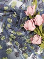 China 125CM 3D Floral Lace Fabric Colored Voile Embroidery Metalic Tulle for sale