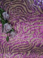 China Tiger Pattern Animal Design Embroidered Sequin Lace Fabric purple Color for sale