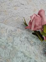 China Blue Crochet Lace Fabric Metallic Cording Tulle Embroidery Women Dress Fabric for sale
