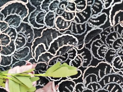 China Velvet Sequin Embroidered Fabric Embroidery Evening Dress Fabric for sale