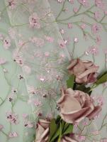 China Pink Flower Lace Fabric OEM Embroidery 3D Sequin Lace Fabric for Dress for sale