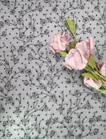 China Fancy Tulle Flocked Lace Fabric Black Flower Embroidered Fabric for sale