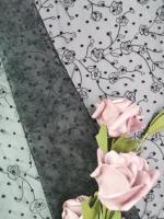 China Fancy Tulle Flocked Lace Fabric Black Flower Embroidered Fabric for sale