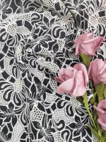 China AZO Free Tulle Mesh Printed Lace Fabric Black Ground White Flocking for sale