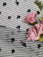 China Flower Tulle Flocked Mesh Fabric Mesh with flocking design for sale