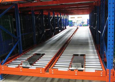 China Stable Gravity Warehouse Roller Racking Systems Corrosion Resistance Blue Orange for sale