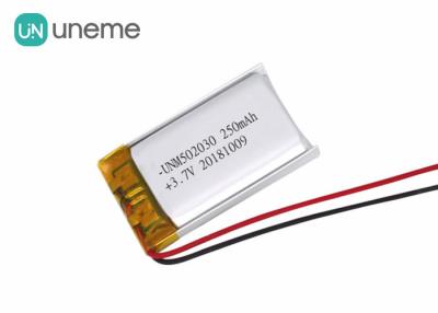 China Rechargeable Lipo Batteries 502030 / 3.7V 250mAh Small Custom Lithium Polymer Battery for sale