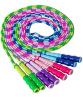 China Green Yellow Adjustable Beaded Jump Rope for Kids Teens 2600mm Nylon Rope 127 PVC Beads for sale