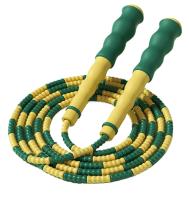 China Green Yellow Adjustable Beaded Jump Rope for Kids Teens 2600mm Nylon Rope 127 PVC Beads for sale