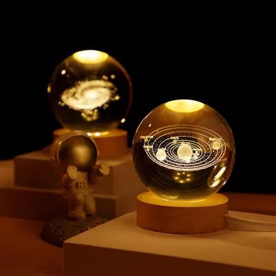 China Wooden Crystal Ball USB LED Night Light 6cm Warm Light Home Decor Gift for sale