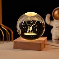 China Wooden Crystal Ball USB LED Night Light 6cm Warm Light Home Decor Gift for sale