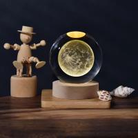 China 6cm 3D Art Crystal Ball Night Light with Wooden Base Warm Light Table Lamp Decoration for sale