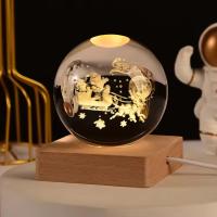China Engraved 3D Laser Crystal Ball Night Light 6cm with LED Wooden Base for sale