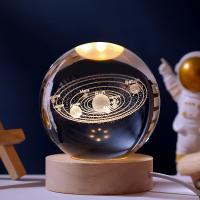 China Engraved 3D Laser Crystal Ball Night Light 6cm with LED Wooden Base for sale