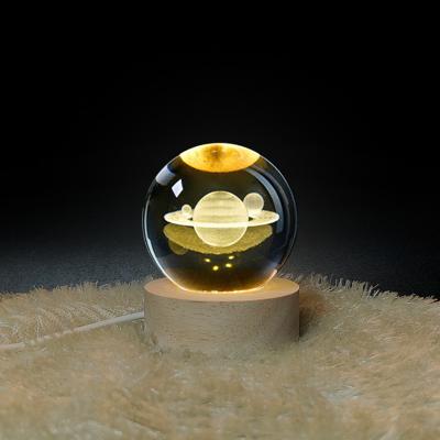 China 3D Crystal Ball Night Light 6cm with Wooden Base Warm Light Moon Lamp for Gift Home Decor for sale