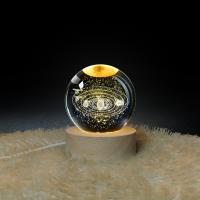 China Crystal Ball Night Light 6CM USB LED 3D Art Glass Lamp Colorful Rubber Wood Base for sale